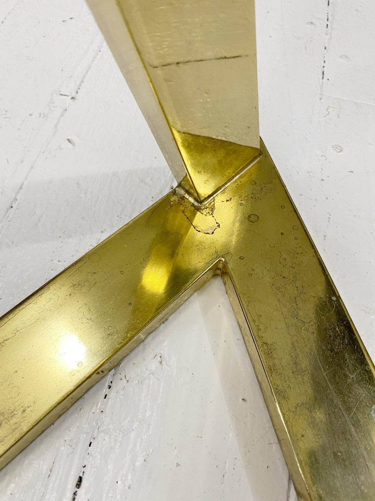 Brass Triangular Pedestal Table with Glass Top at 1stDibs