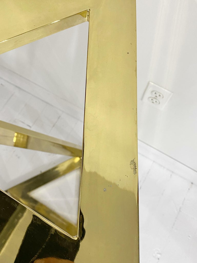 Brass Triangular Pedestal Table with Glass Top at 1stDibs