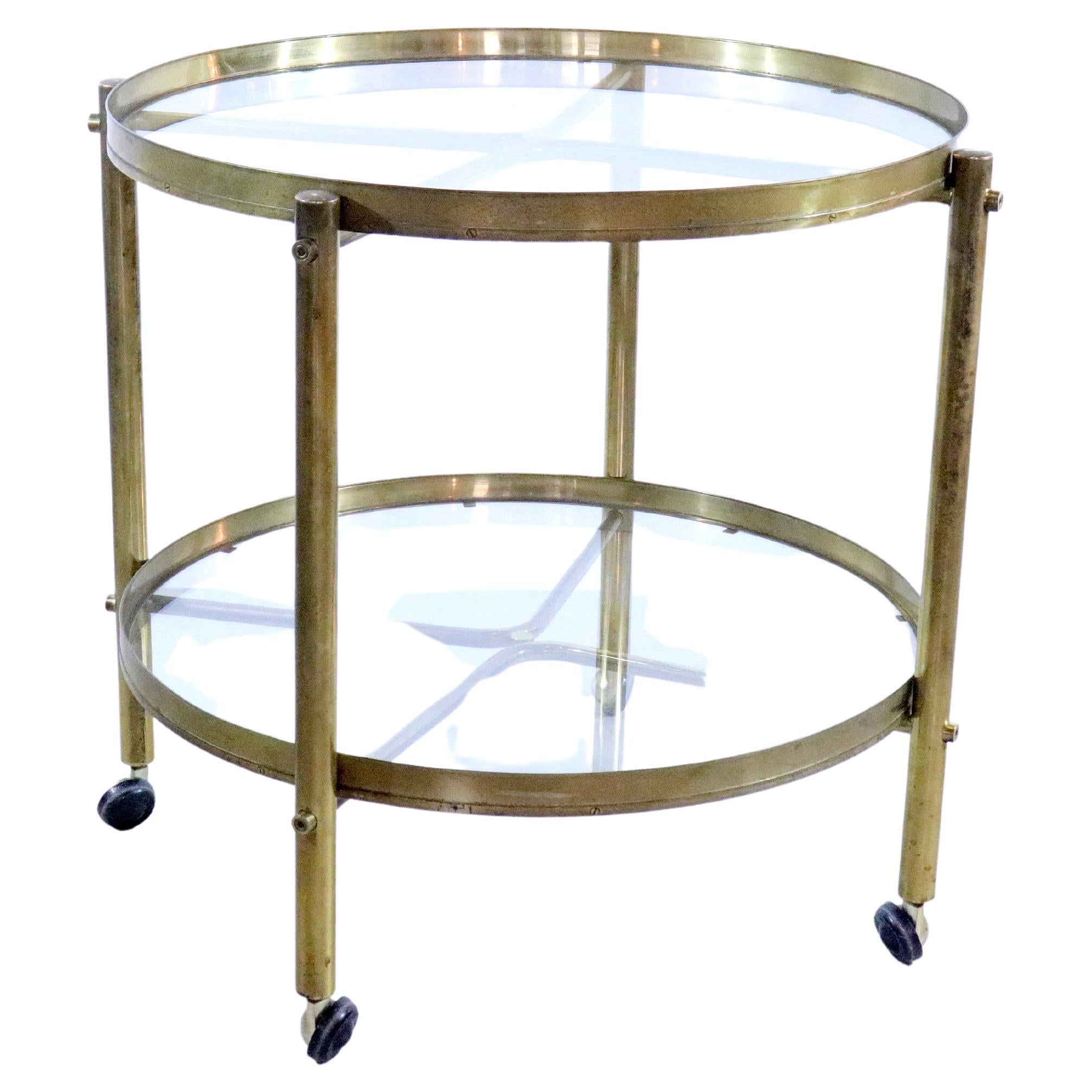 Italian Bar Cart, Brass Stained Beechwood, 1950s For Sale at 1stDibs