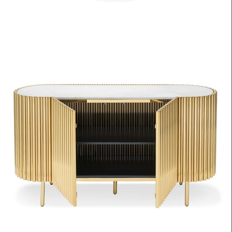 Brass Tubes White Oval Sideboard For Sale at 1stDibs
