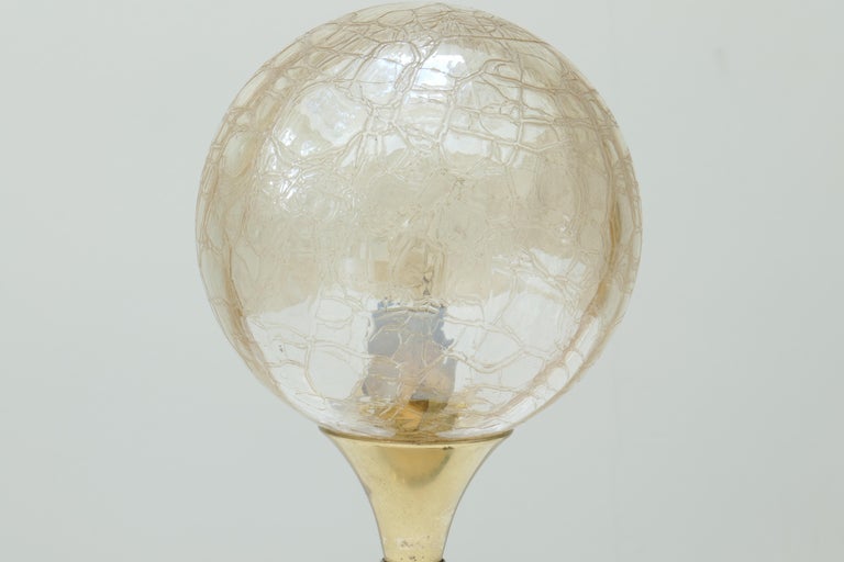 Brass Tulip Base and Crackle Glass Sphere Table Lamp, Germany, 1970s ...