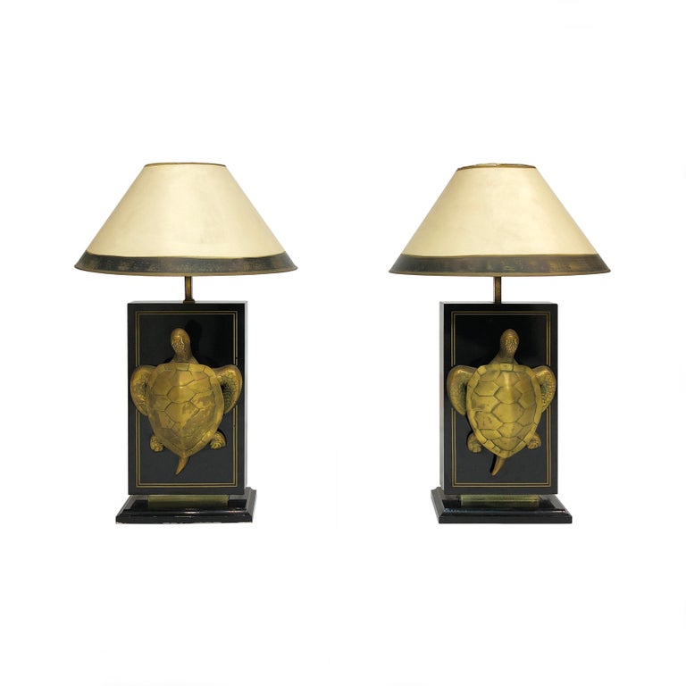 Brass Turtle Table Lamps Hollywood Regency Boho Vintage Chic Retro 70s ...