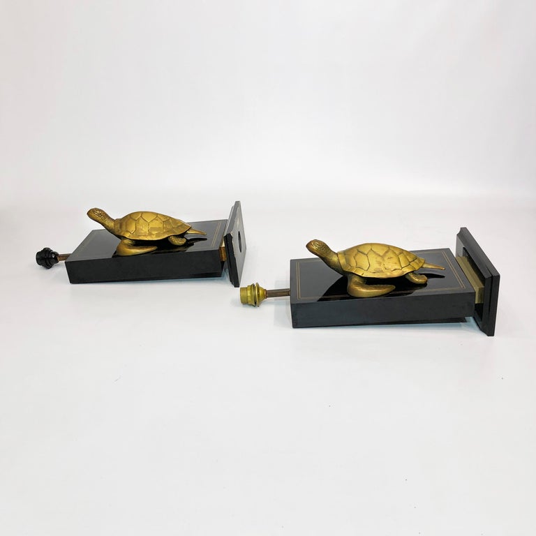 Brass Turtle Table Lamps Hollywood Regency Boho Vintage Chic Retro 70s ...