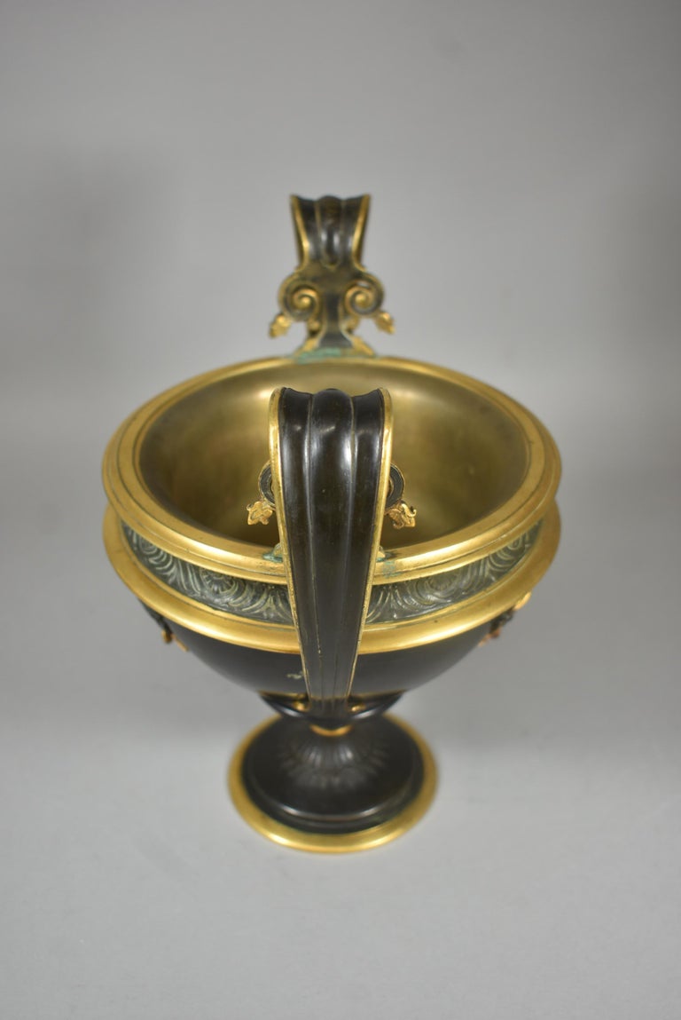 Brass Two Handled Compote Urn Figural Center Face at 1stDibs