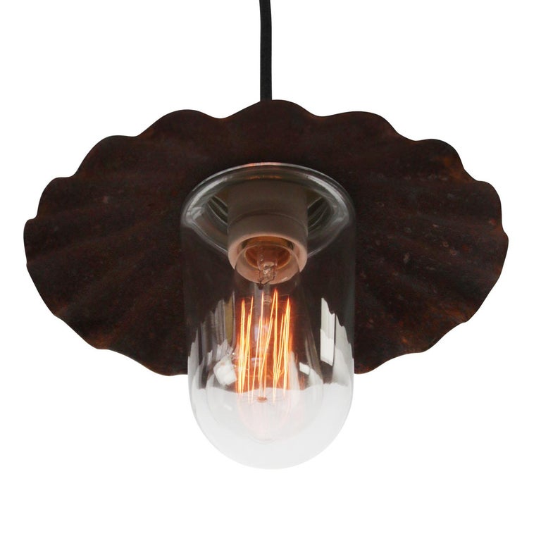 Brass Vintage Industrial Rust Metal Clear Glass Pendant Lights For Sale ...