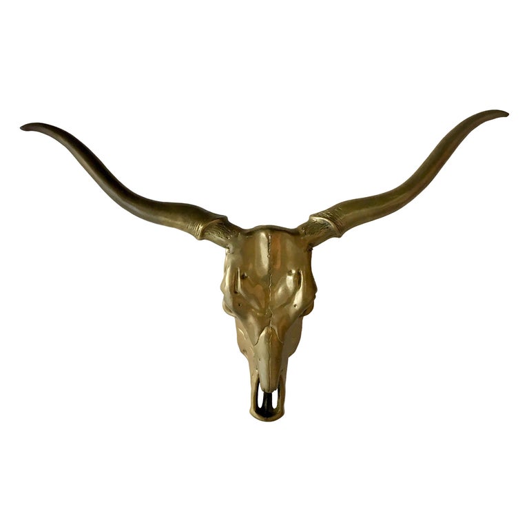 Brass Wall Mounted Longhorns Skull Sculpture at 1stDibs