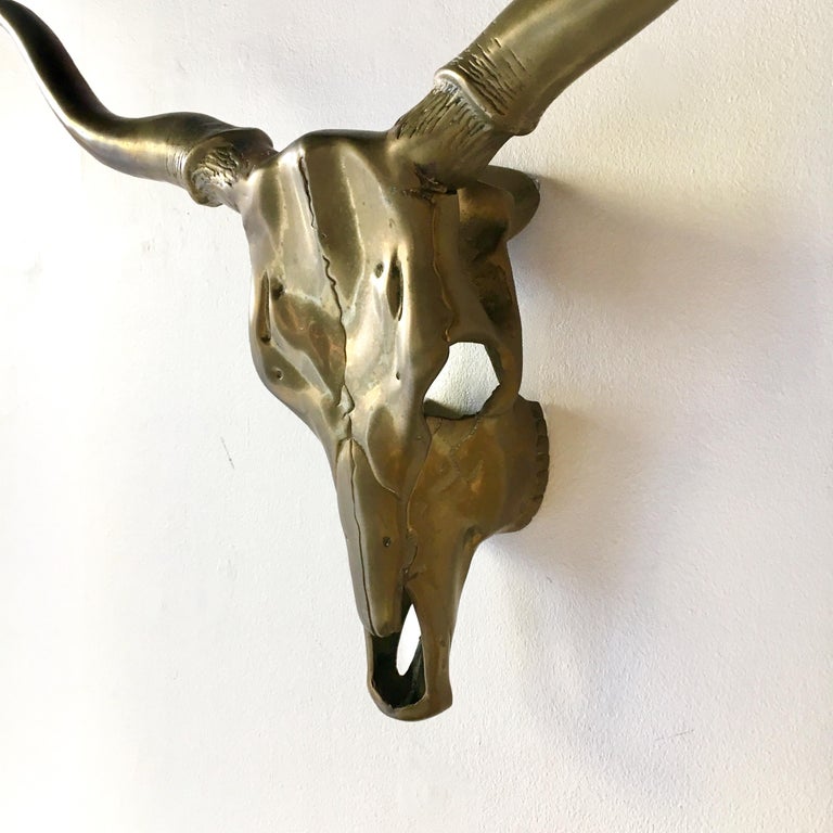 Brass Wall Mounted Longhorns Skull Sculpture at 1stDibs