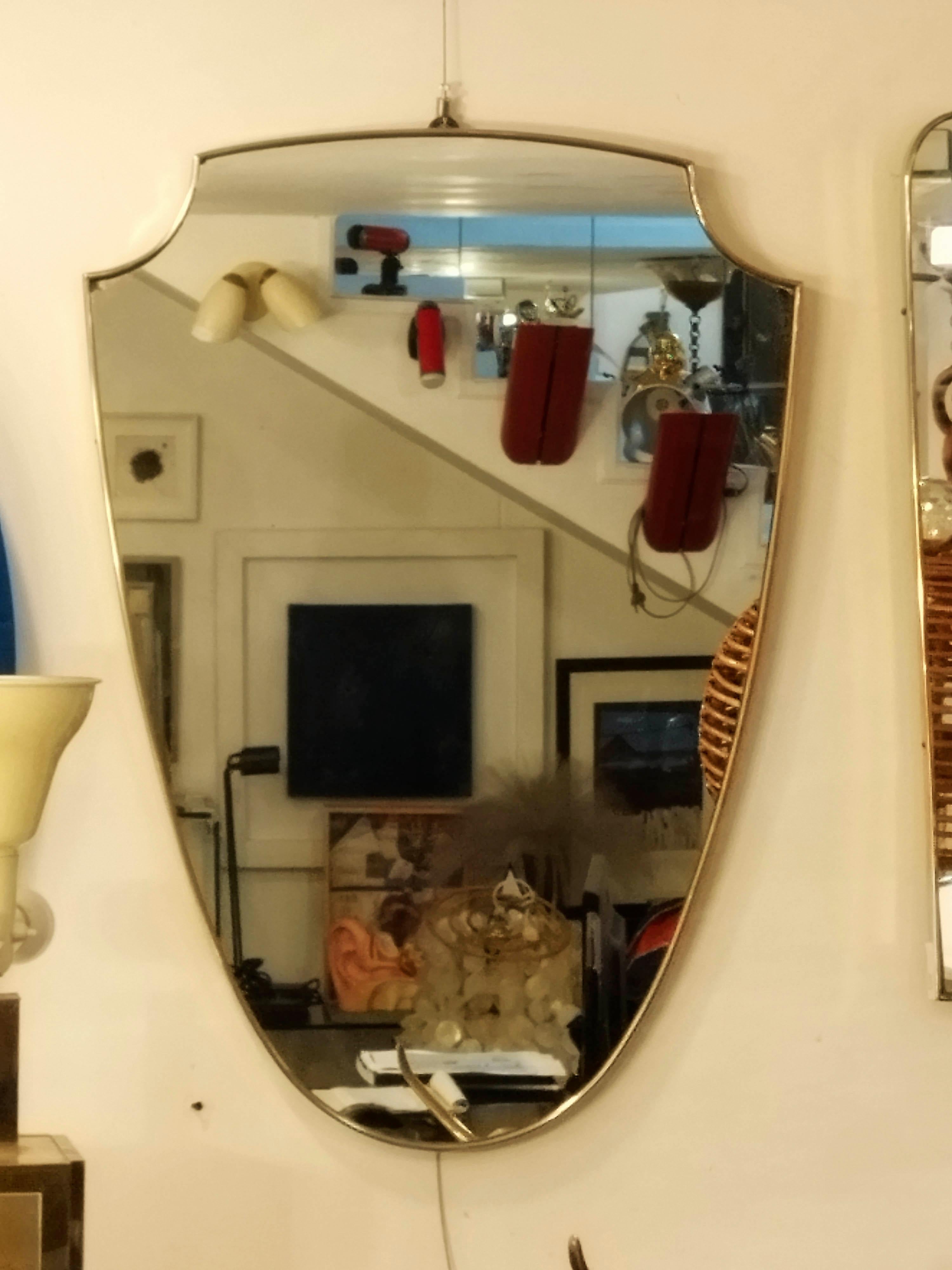 Brass Wall Shield Mirror, Italy, 1950s For Sale at 1stDibs