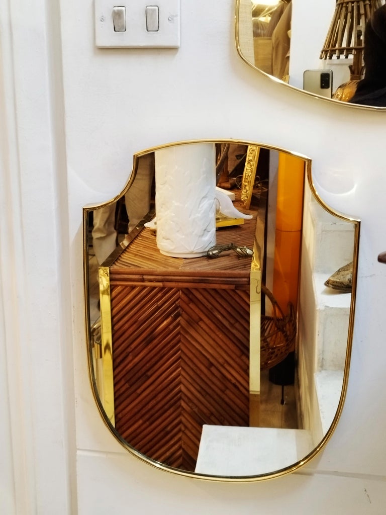 Brass Wall Shield Mirror, Italy, 1950s For Sale at 1stDibs