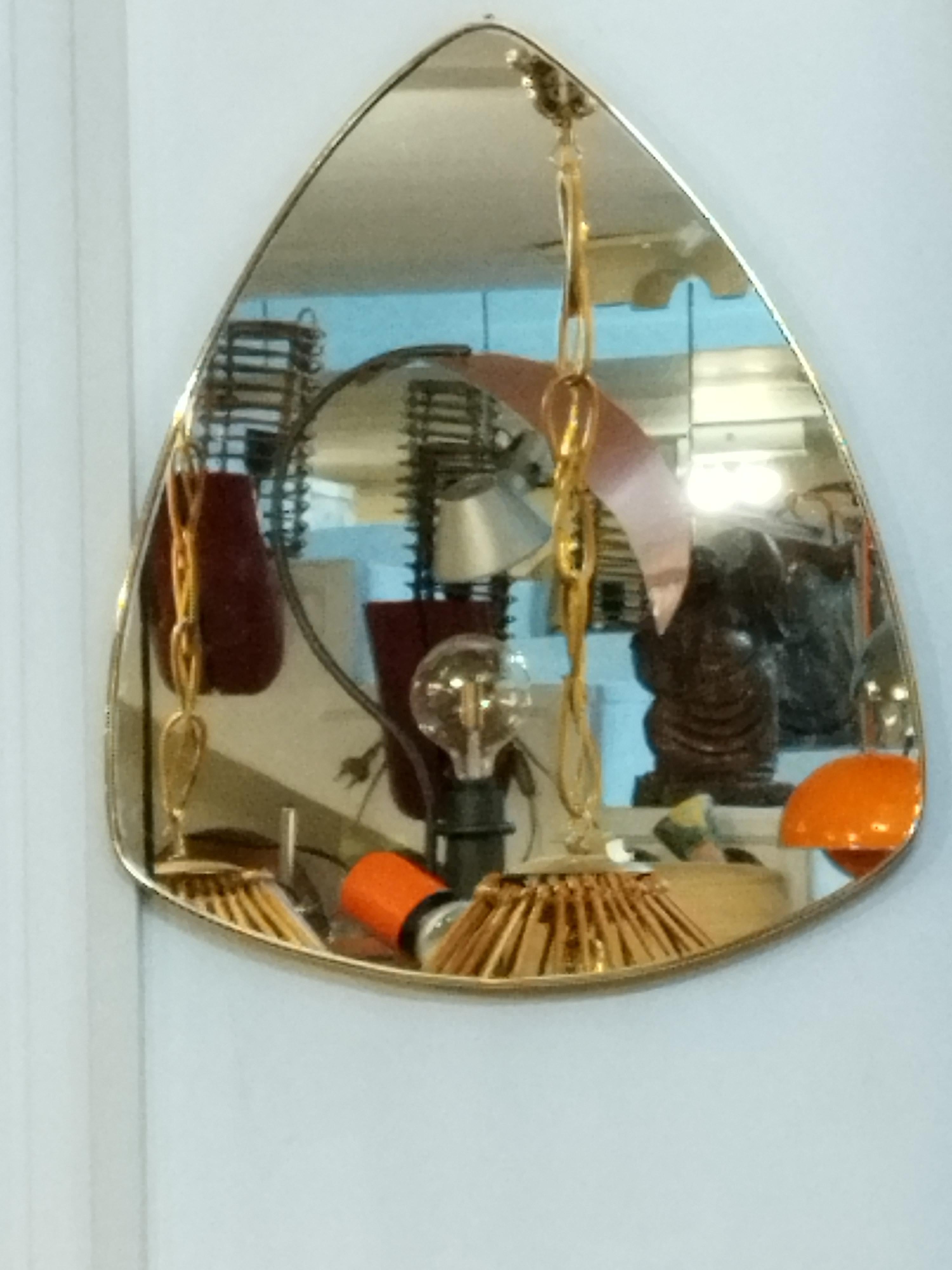 Brass Wall Triangular Mirror, Italy, 1950s For Sale at 1stDibs