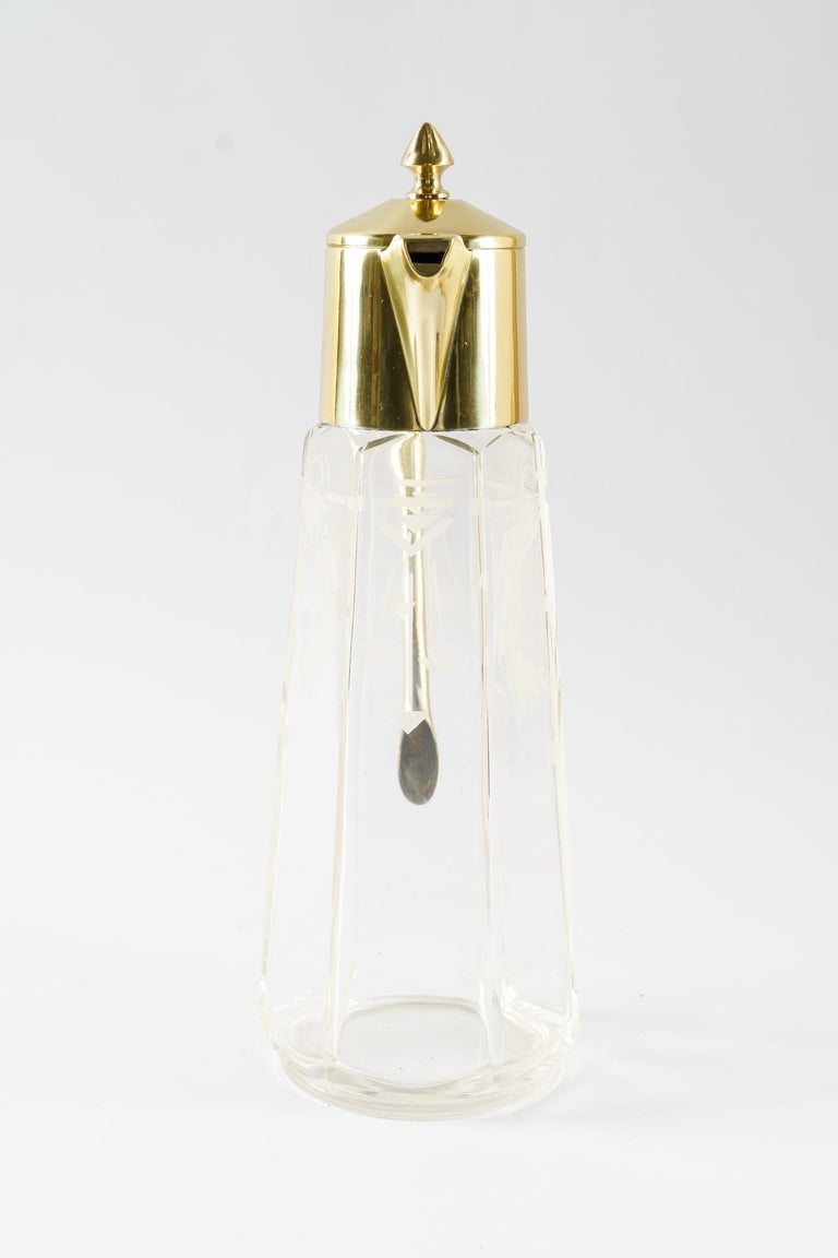 Brass with Cut Glass Can, Vienna, Around 1920s For Sale at 1stDibs