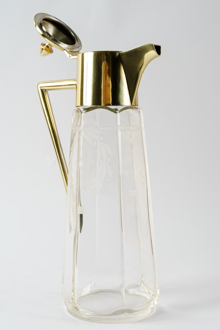 Brass with Cut Glass Can, Vienna, Around 1920s For Sale at 1stDibs