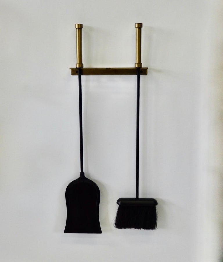 Brass with Wrought Iron Wall Hanging Fireplace Tools at 1stDibs | wall ...