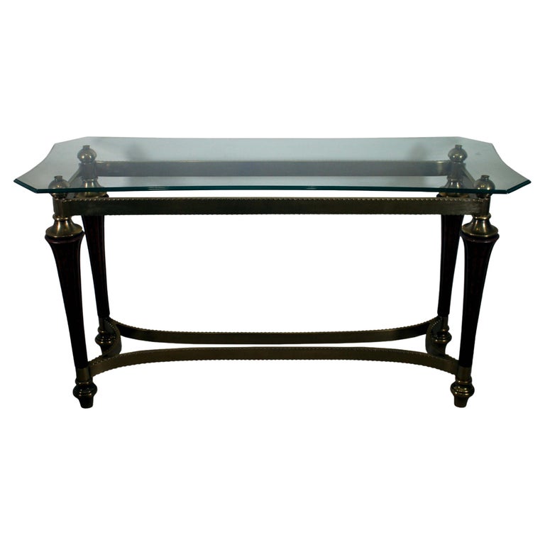 Brass Wood and Glass Console Table Attr. Mastercraft and Maitland Smith ...