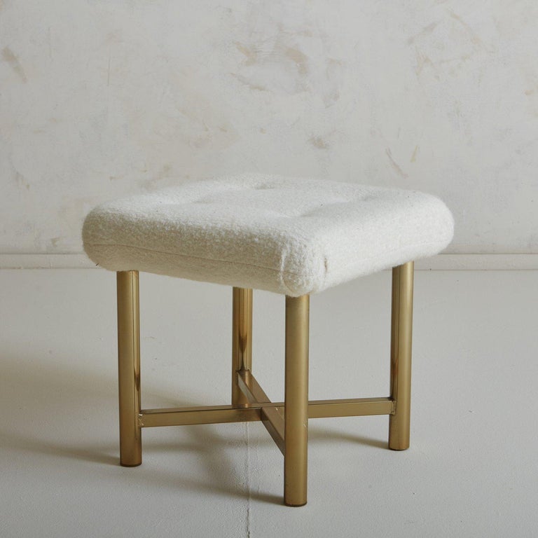 Brass X-Base Ottoman in White Boucle with Tufts, 20th Century For Sale ...
