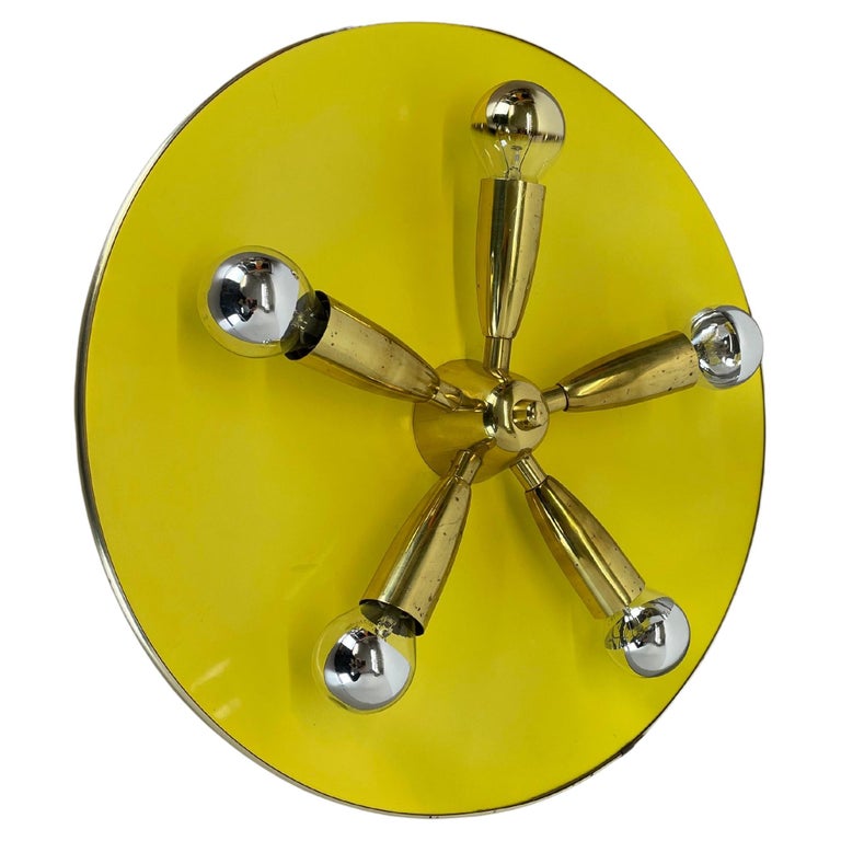 Brass + Yellow Stilnovo Style Theatre Wall Ceiling Light Sconces, Italy ...