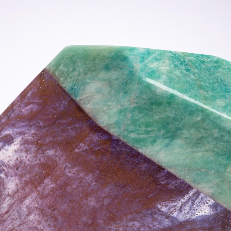 Brazilian Amazonite and Pink Shade Glass Fusion Sculpture on Acrylc ...