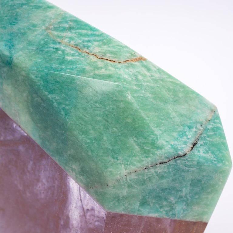 Brazilian Amazonite and Pink Shade Glass Fusion Sculpture on Acrylc ...