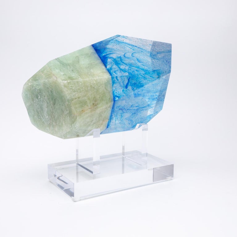 Brazilian Aquamarine and Blue Glass Sculpture on Acrylic Base For Sale ...