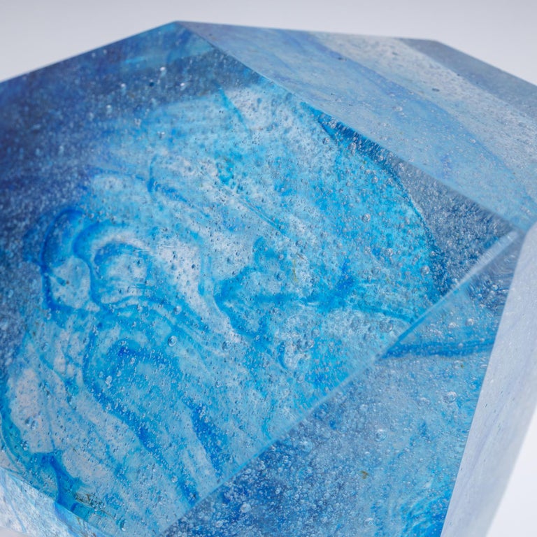 Brazilian Aquamarine and Blue Glass Sculpture on Acrylic Base For Sale ...