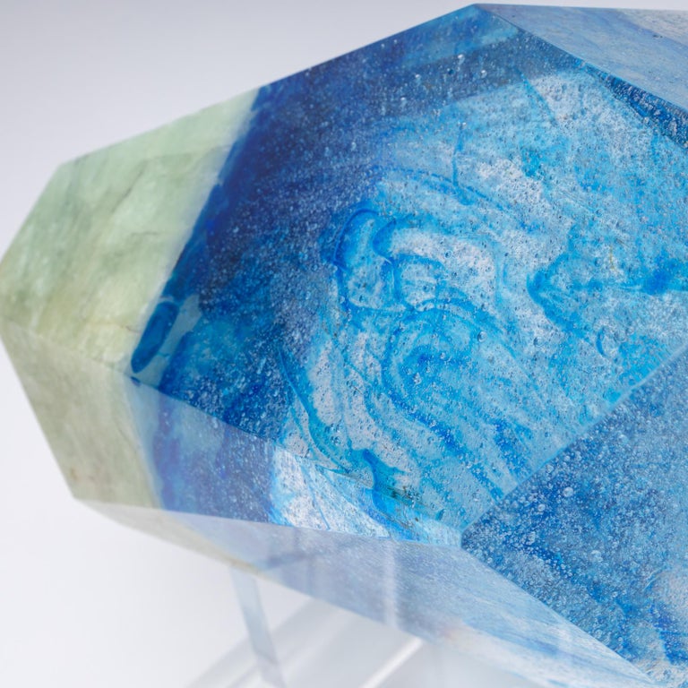 Brazilian Aquamarine and Blue Glass Sculpture on Acrylic Base For Sale ...