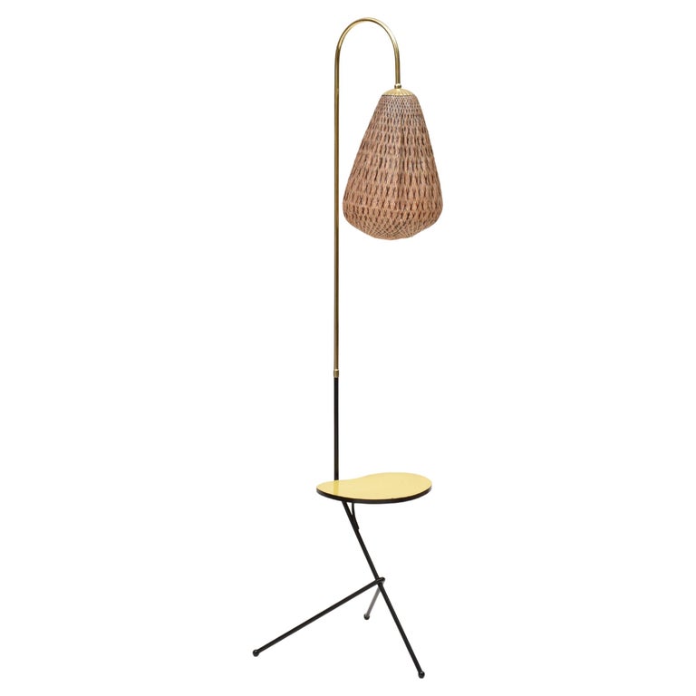 Brazilian Floor Lamp with Straw Dome and Table For Sale at 1stDibs