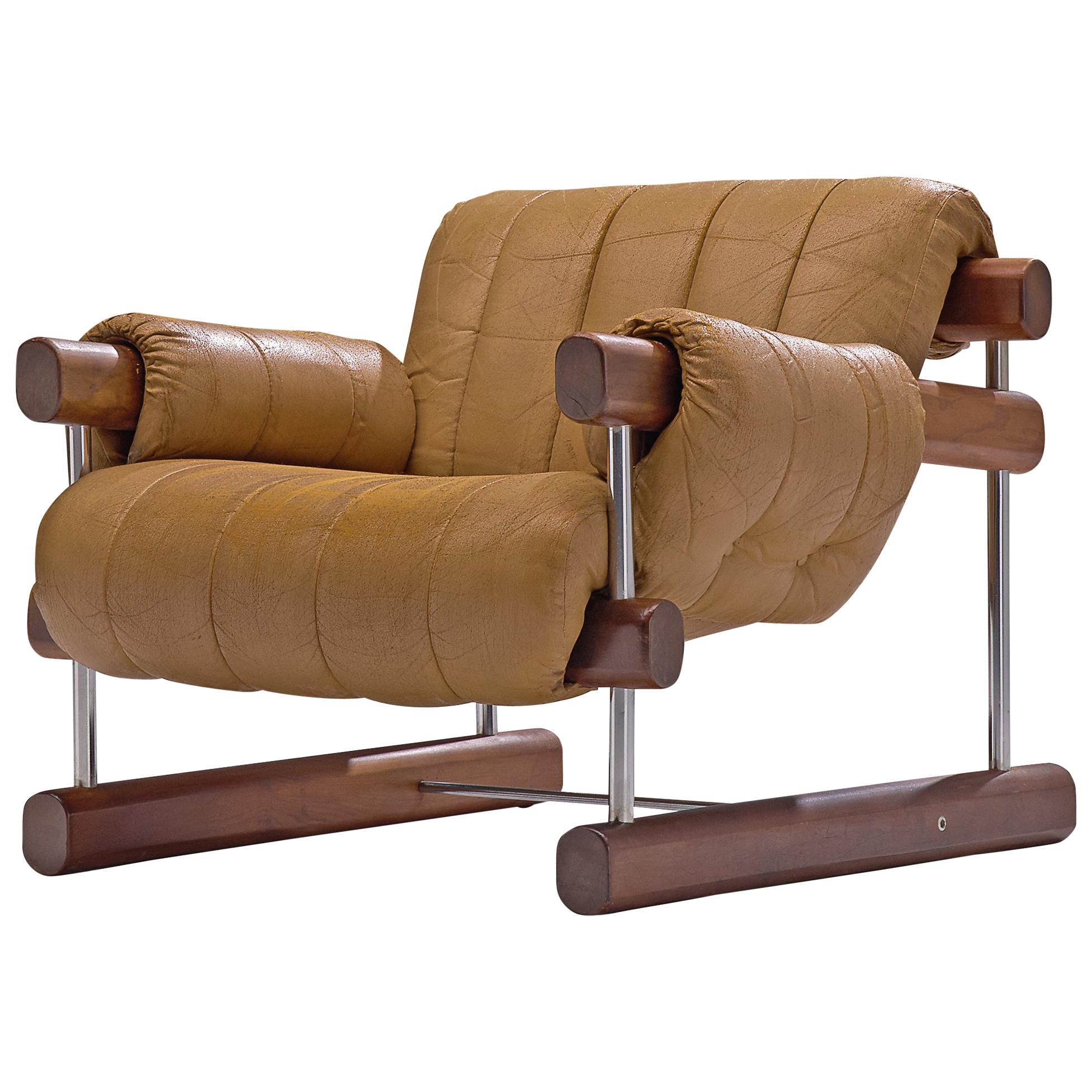 Brazilian Lounge Chair in Brown Alcantara For Sale at 1stDibs