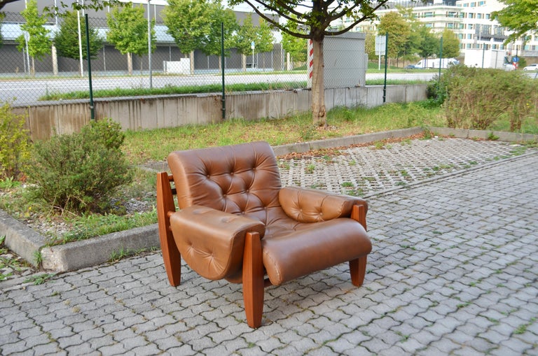 Brazilian Lounge Cognac Leather Armchair 1960s in the Manner of Jean ...