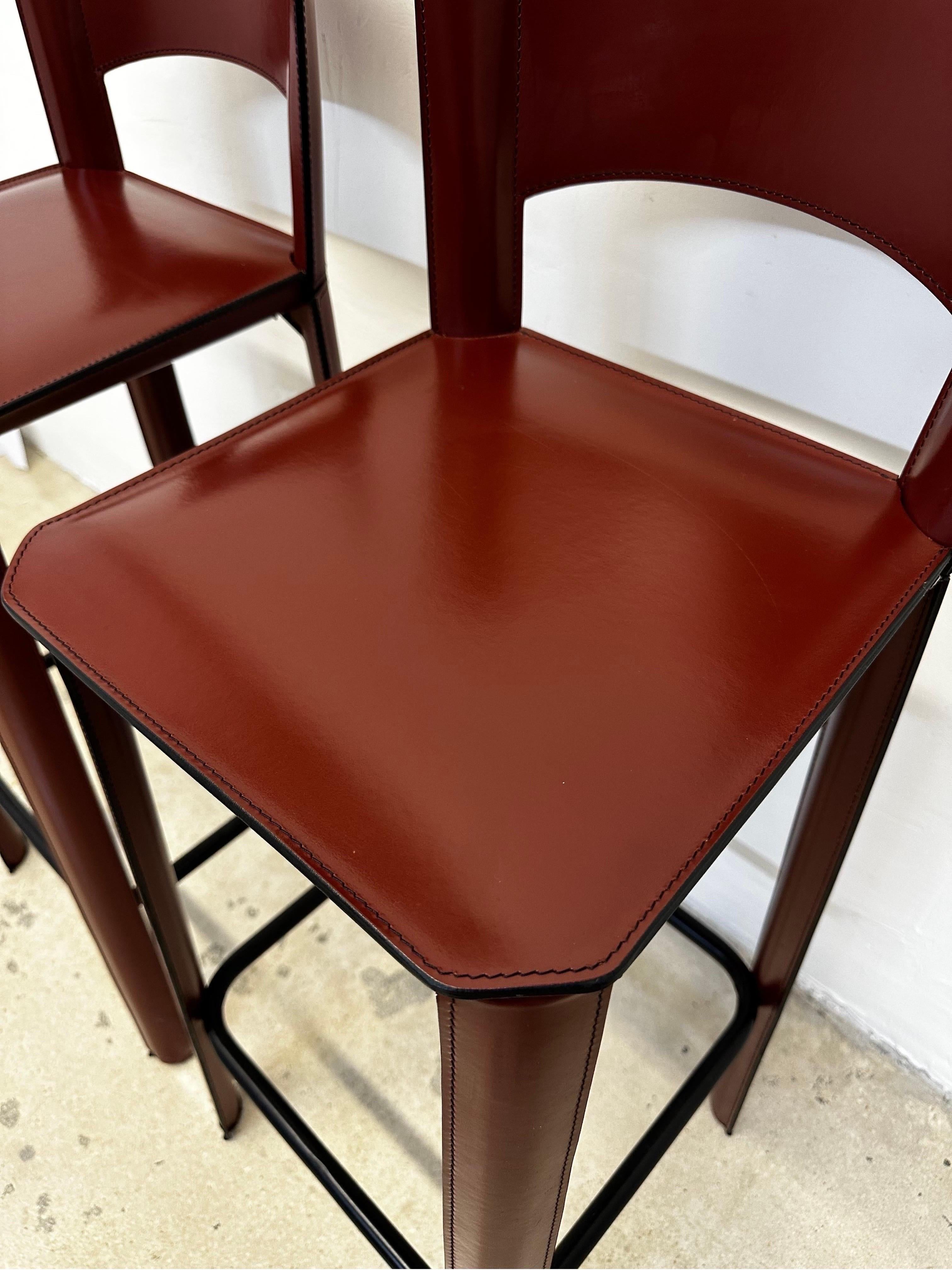 Brazilian Midcentury De Couro Deep Red Leather Bar Stools, Set of Two ...