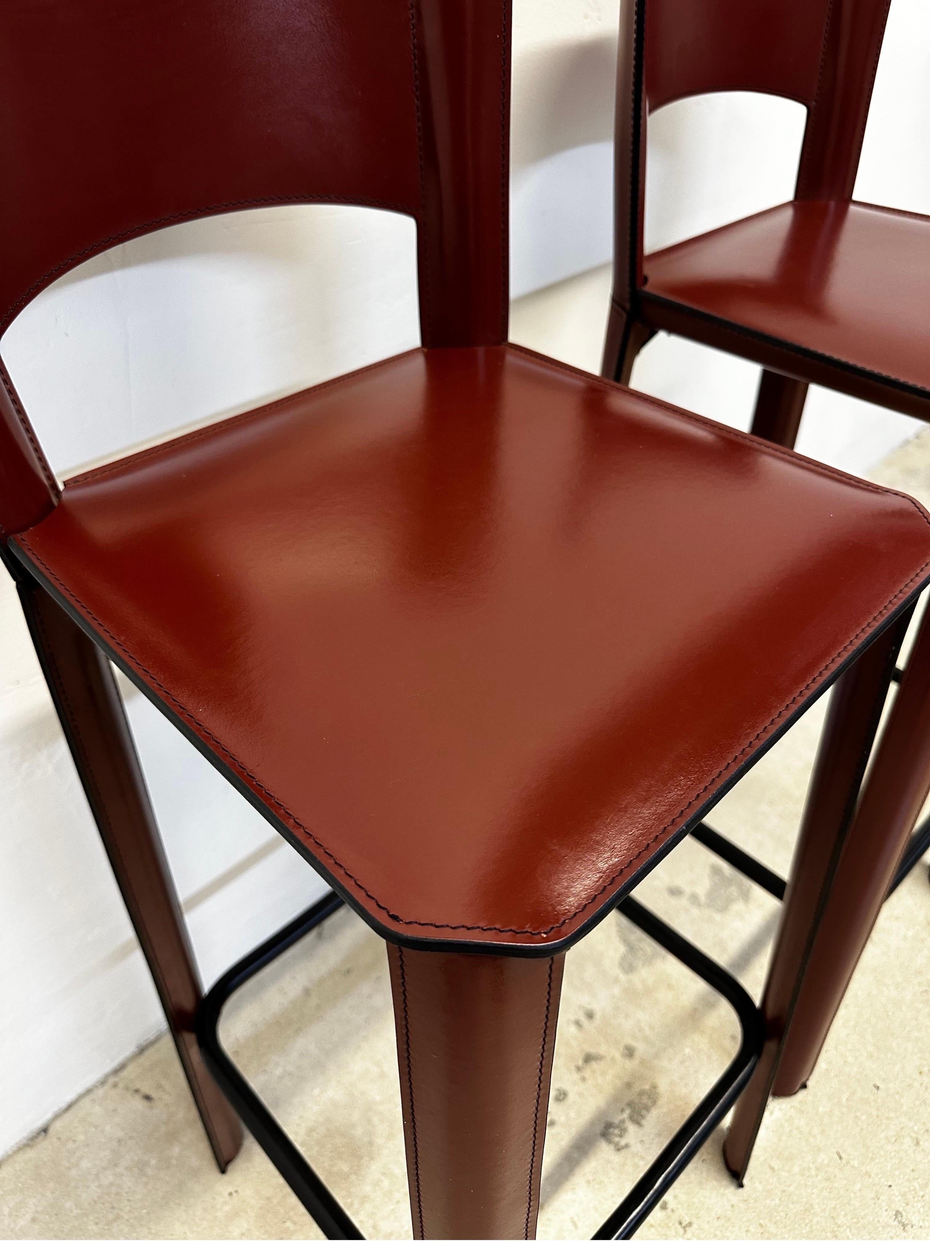 Brazilian Midcentury De Couro Deep Red Leather Bar Stools, Set of Two ...