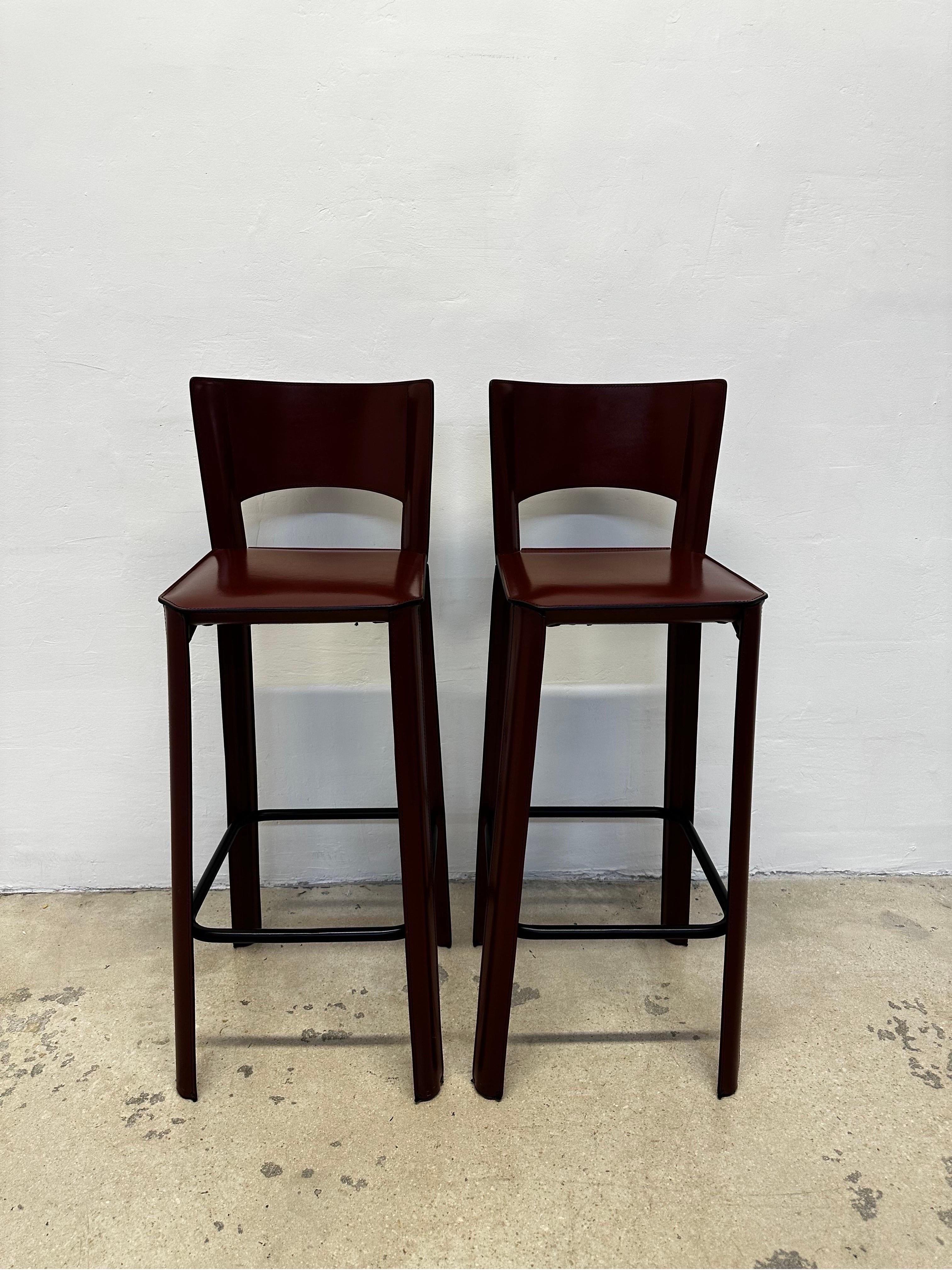 Brazilian Midcentury De Couro Deep Red Leather Bar Stools, Set of Two ...