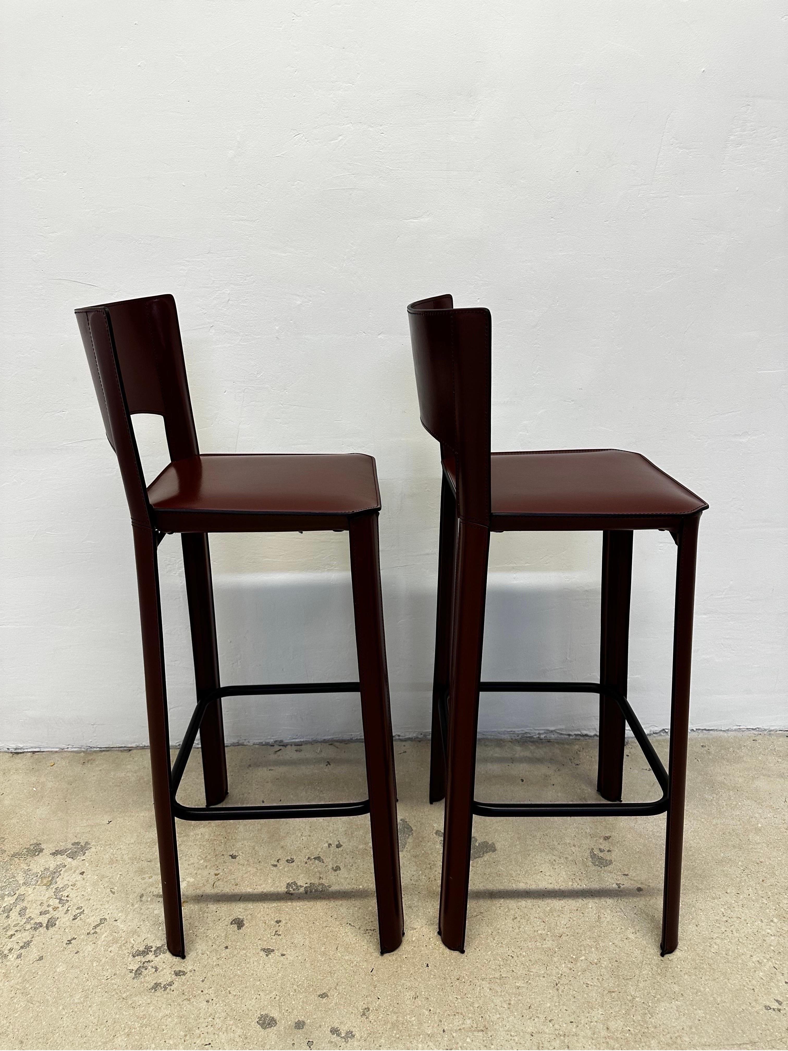 Brazilian Midcentury De Couro Deep Red Leather Bar Stools, Set of Two ...