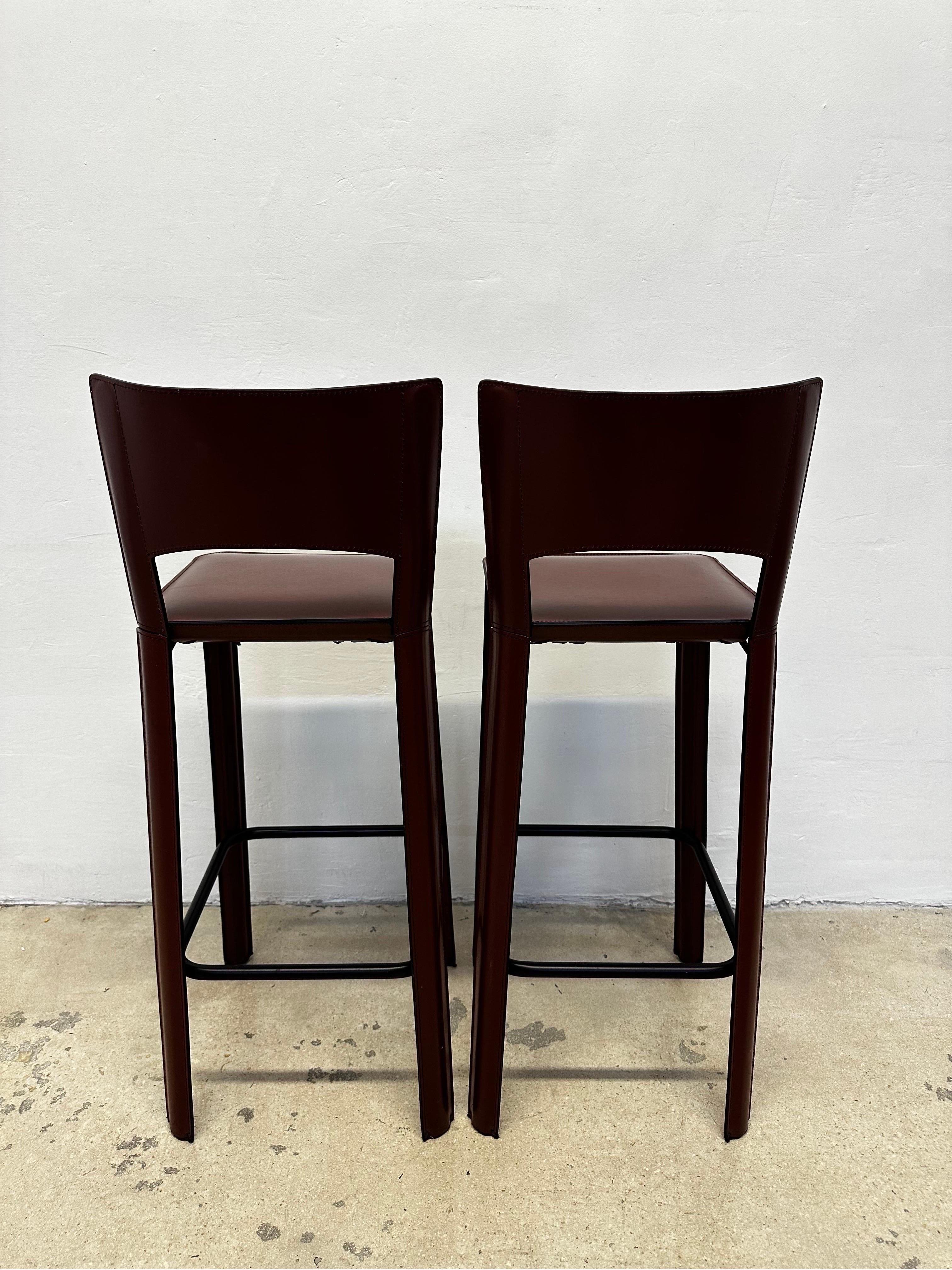 Brazilian Midcentury De Couro Deep Red Leather Bar Stools, Set of Two ...