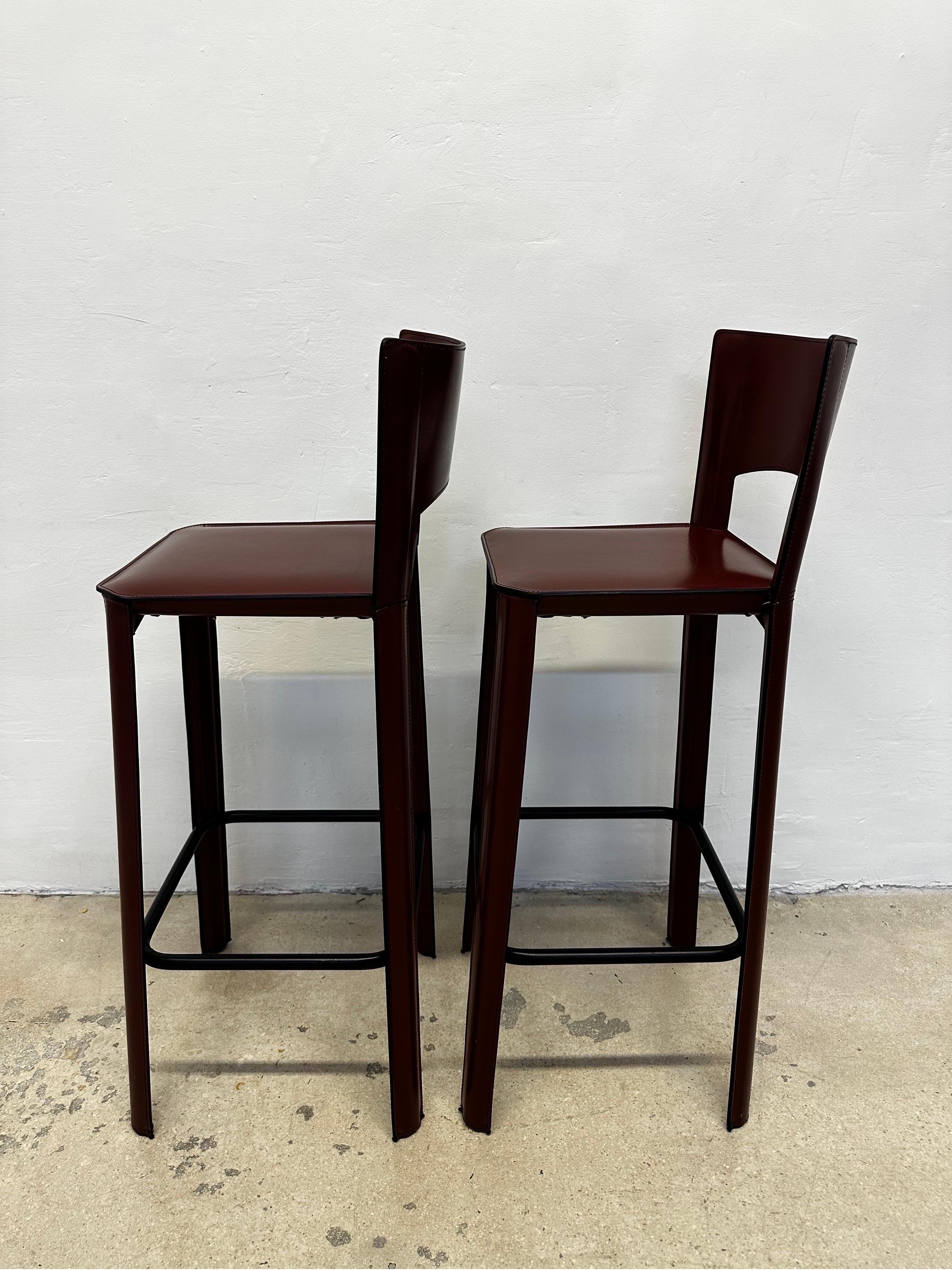 Brazilian Midcentury De Couro Deep Red Leather Bar Stools, Set of Two ...