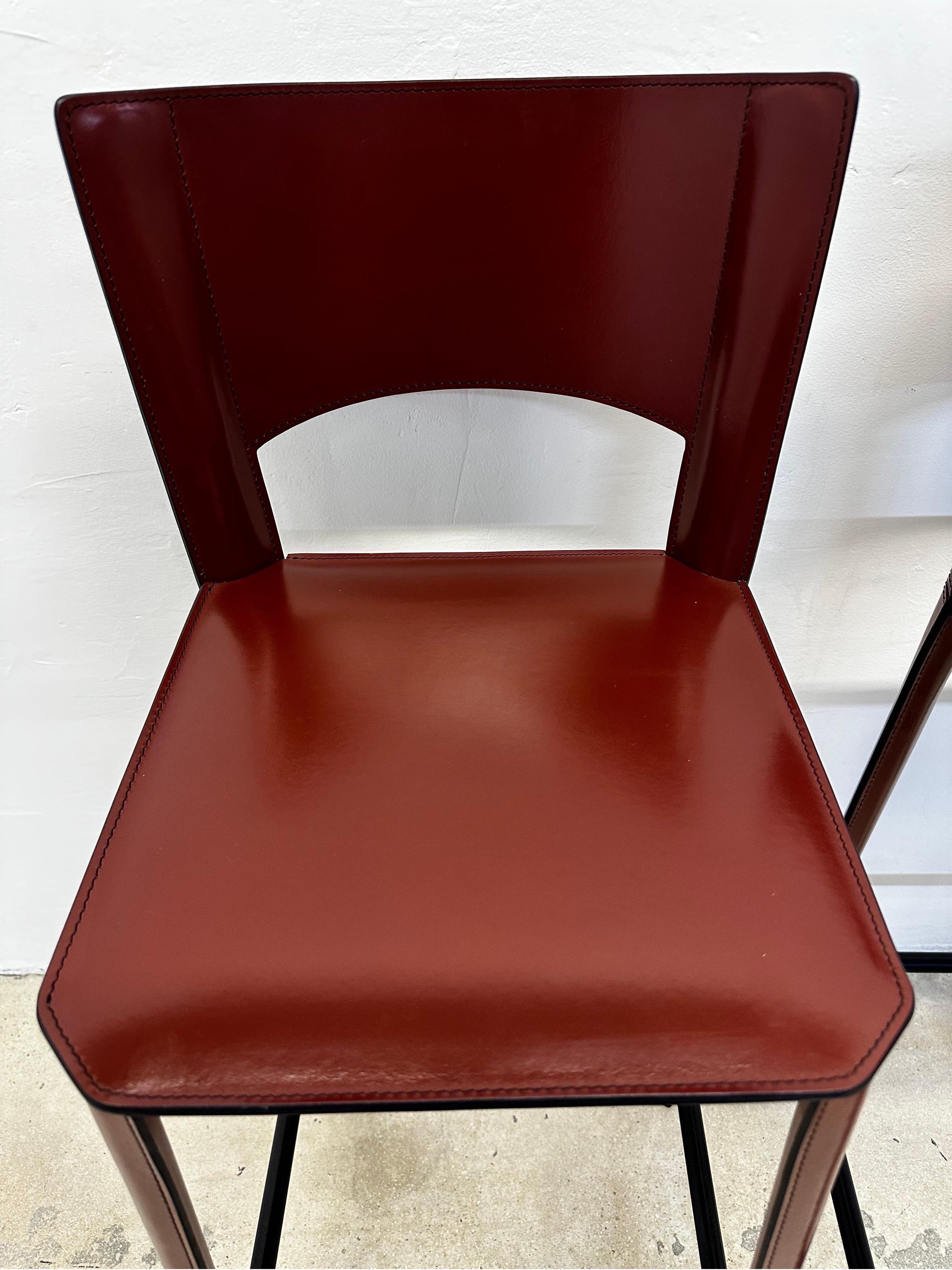 Brazilian Midcentury De Couro Deep Red Leather Bar Stools, Set of Two ...