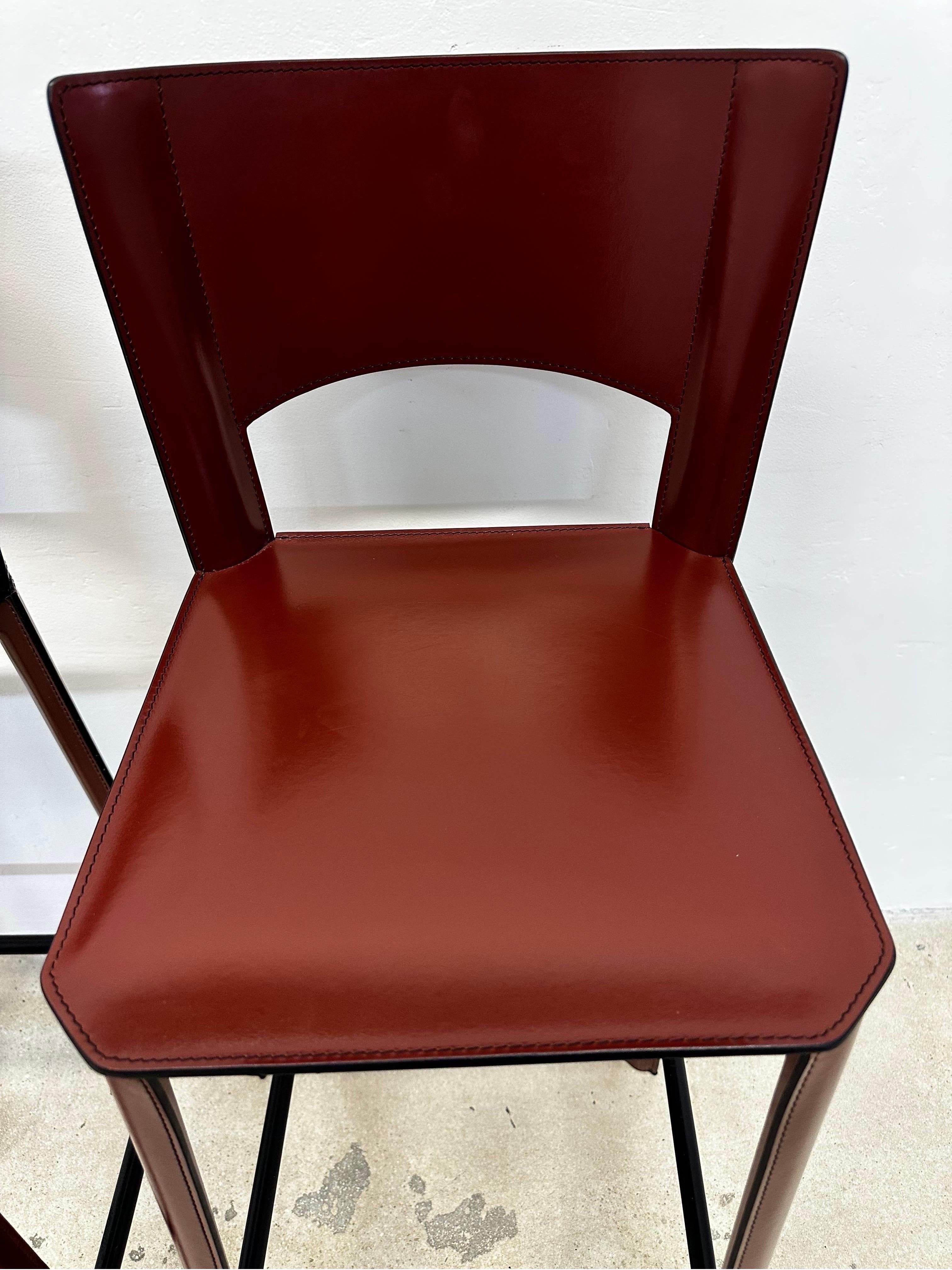 Brazilian Midcentury De Couro Deep Red Leather Bar Stools, Set of Two ...