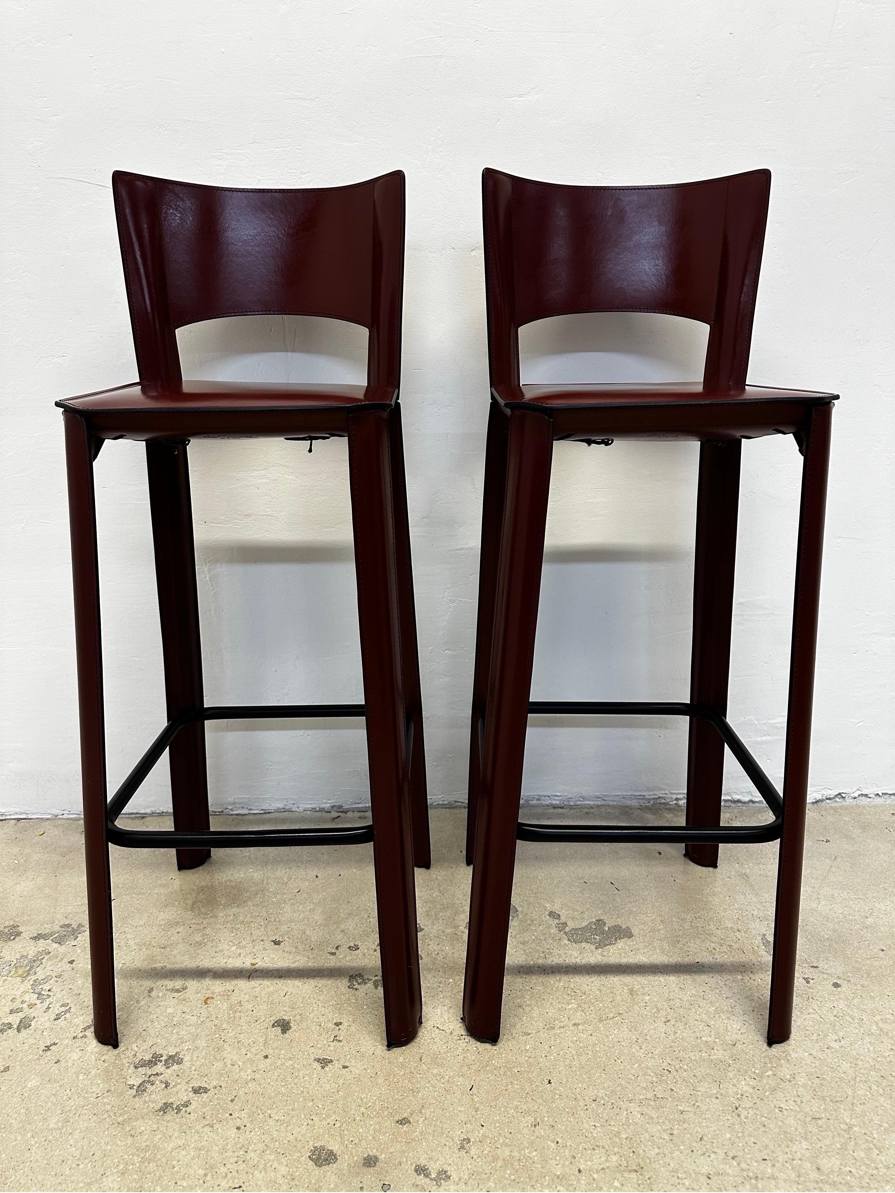 Brazilian Midcentury De Couro Deep Red Leather Bar Stools, Set of Two ...