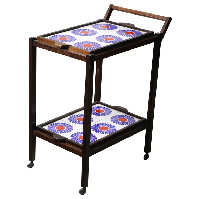 Brazilian Mid-Century Modern Tiled Tea-Cart with Removable Trays ...