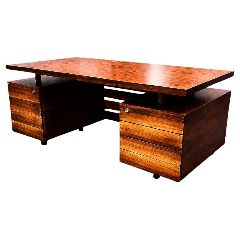 Brazilian Modern Six-Drawer Rosewood and Iron Desk by Geraldo de Barros ...