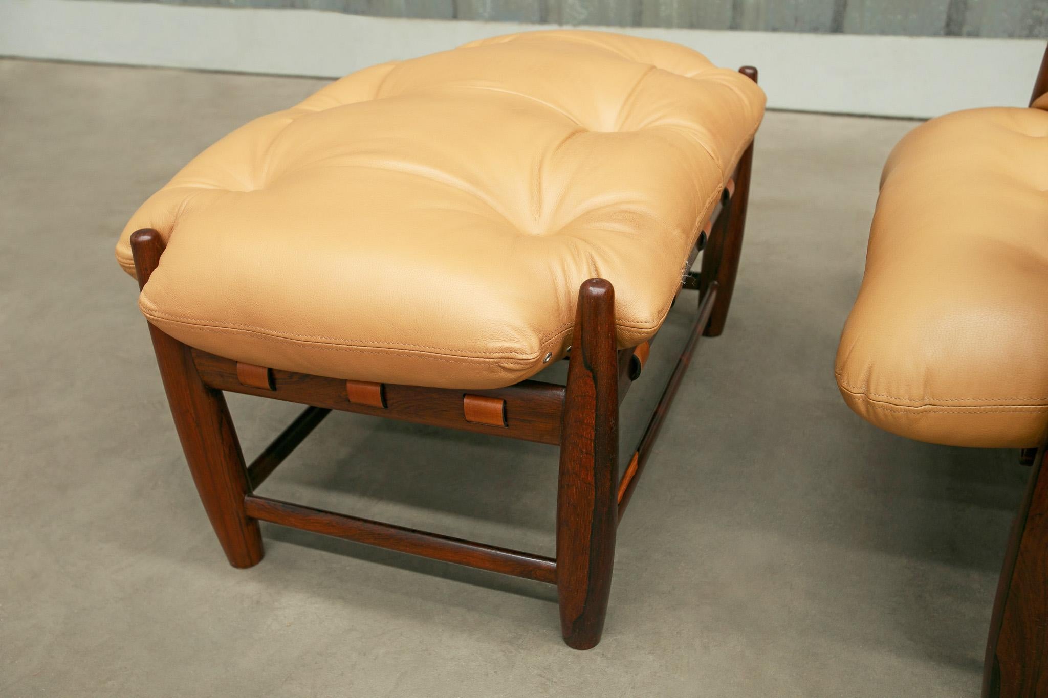 Brazilian Modern Mole Armchair and Stool Hardwood and Leather Sergio ...
