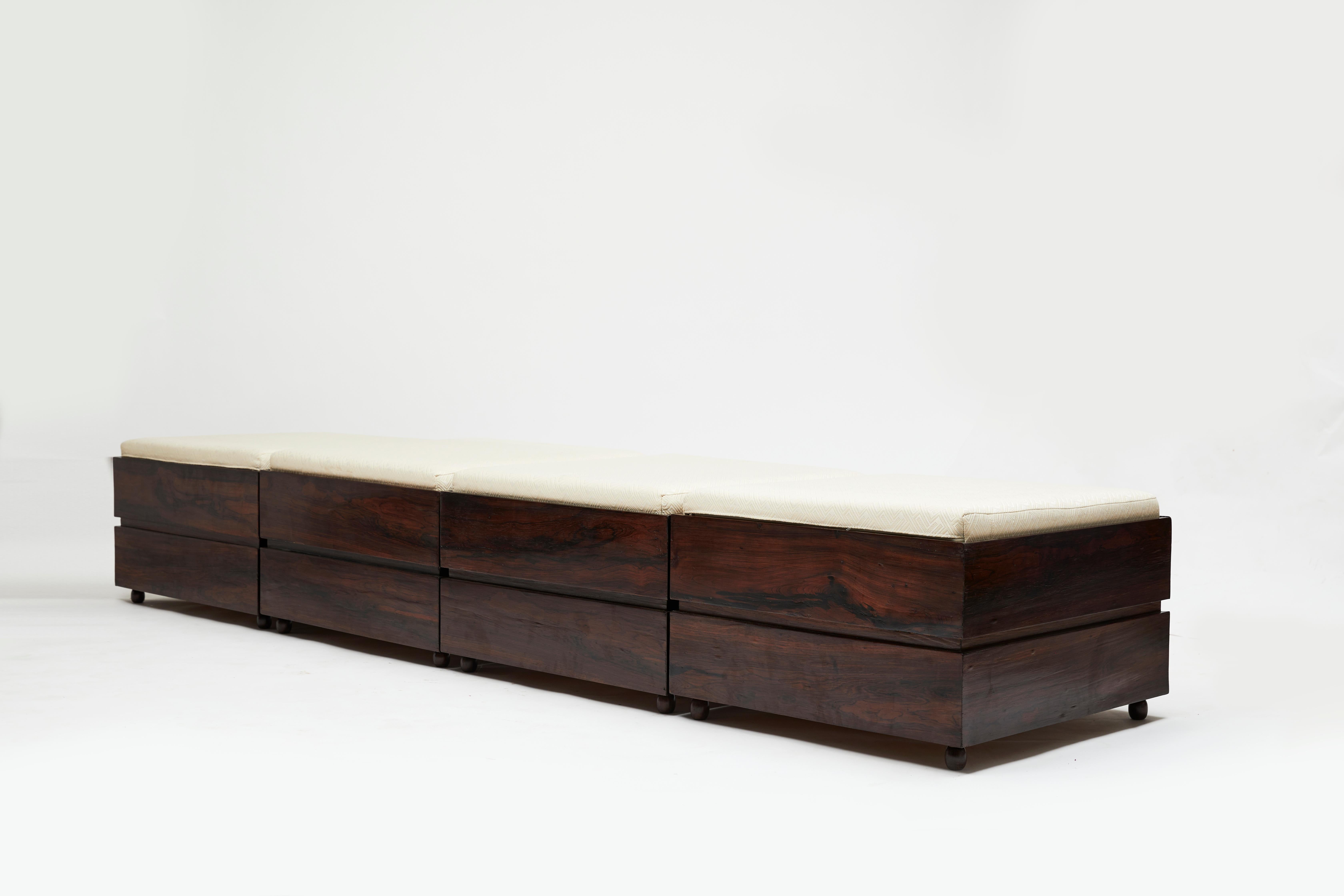 Brazilian Modern Stool/Trunk in Hardwood and White linen by Celina ...