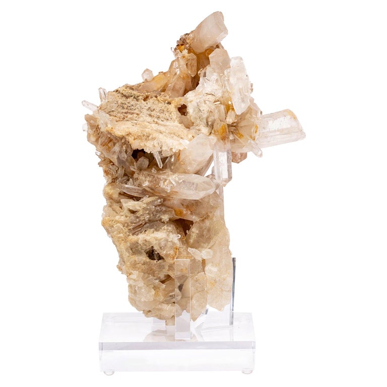 Brazilian Natural Quartz Points Cluster in a Custom Acrylic Base at 1stDibs
