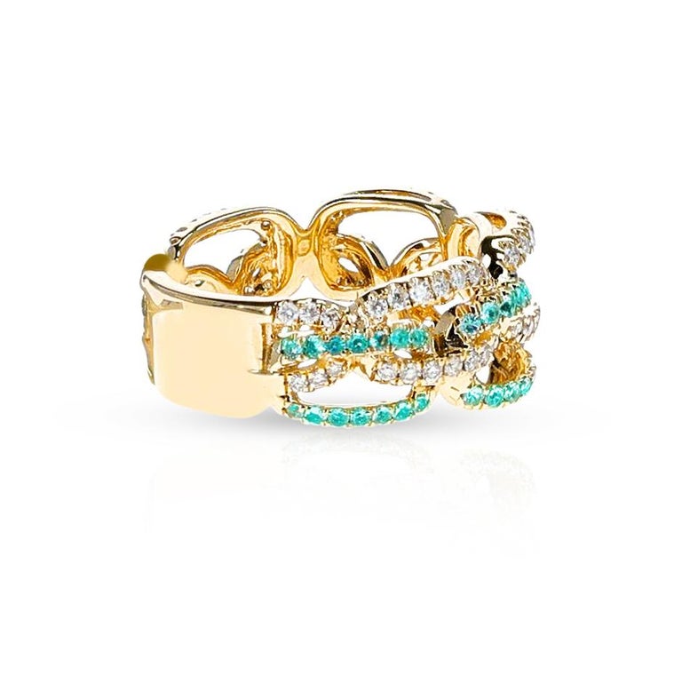 Brazilian Paraiba and Diamond Rope-Link Ring, 18k For Sale at 1stDibs
