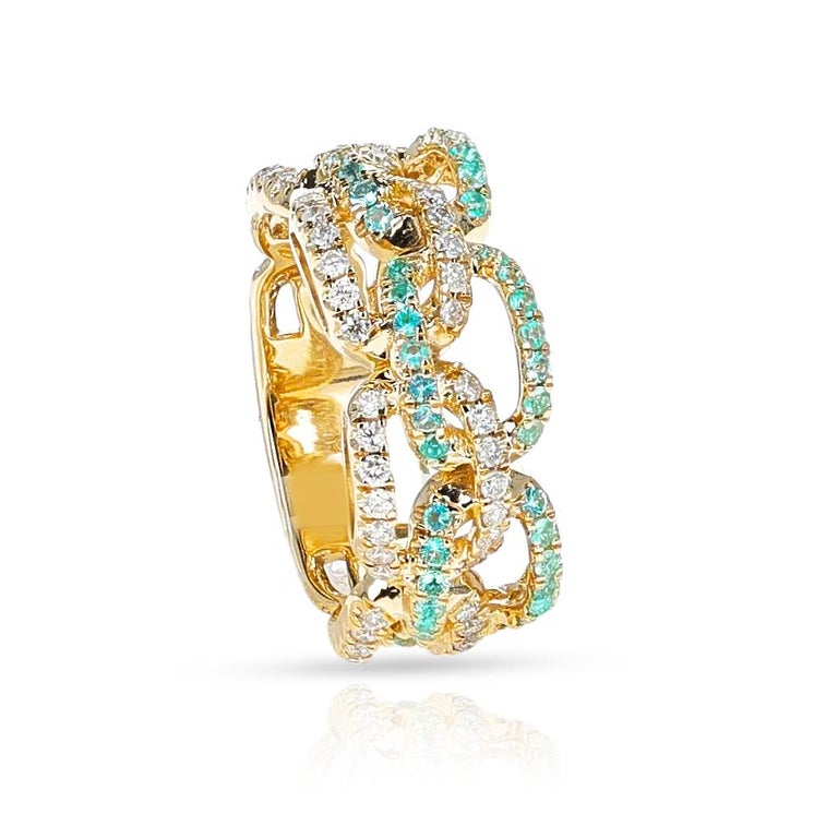 Brazilian Paraiba and Diamond Rope-Link Ring, 18k For Sale at 1stDibs