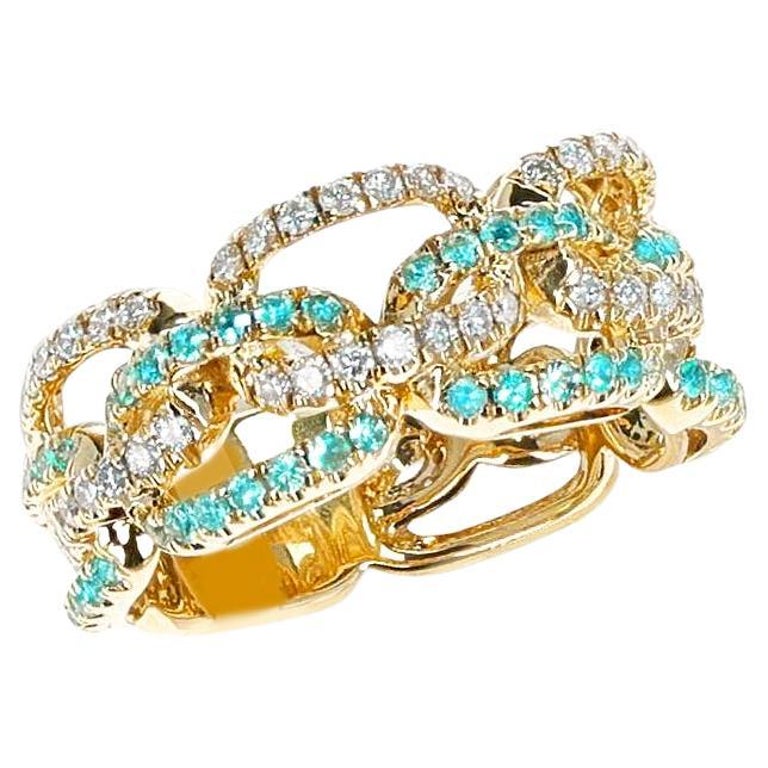 Brazilian Paraiba and Diamond Rope-Link Ring, 18k For Sale at 1stDibs