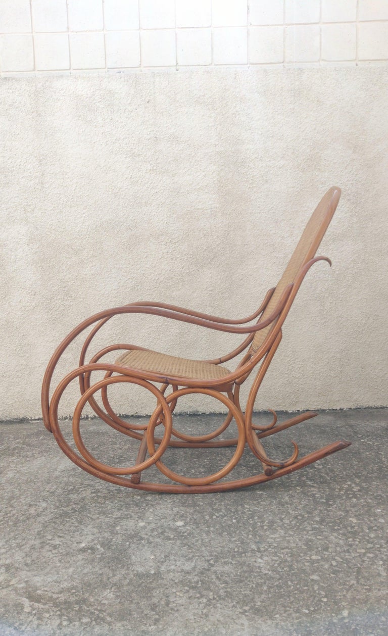 Brazilian Rocking Chair in Curved Wood and Indian Straw, 1960s For Sale ...