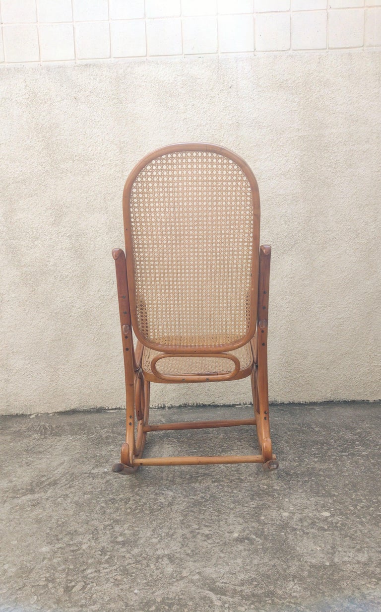 Brazilian Rocking Chair in Curved Wood and Indian Straw, 1960s For Sale ...