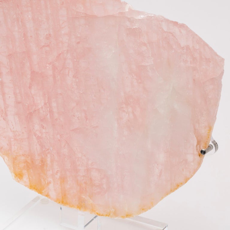 Brazilian Rose Quartz Polish Slab on a Custom Acrylic Stand For Sale at ...