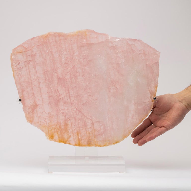 Brazilian Rose Quartz Polish Slab on a Custom Acrylic Stand For Sale at ...