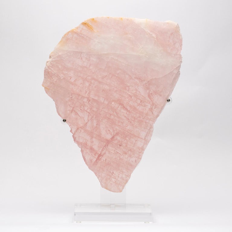 Brazilian Rose Quartz Polish Slab on a Custom Acrylic Stand For Sale at ...